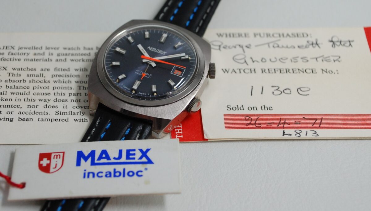 SOLD 1971 Majex Alarm watch with box and papers - Birth Year Watches